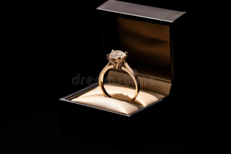 Diamond Ring in Box on Black Background Stock Image - Image of elegant ...