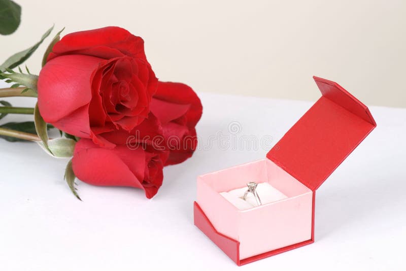 Diamond Ring in Box and Red Rose Stock Image - Image of married, luxury ...