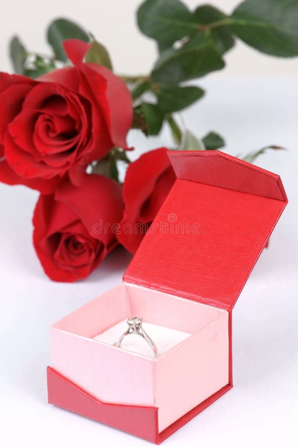 Diamond Ring in Box and Red Rose Stock Photo - Image of relationship ...