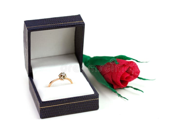 Diamond Ring in Case and Paper Red Rose Stock Photo - Image of round ...