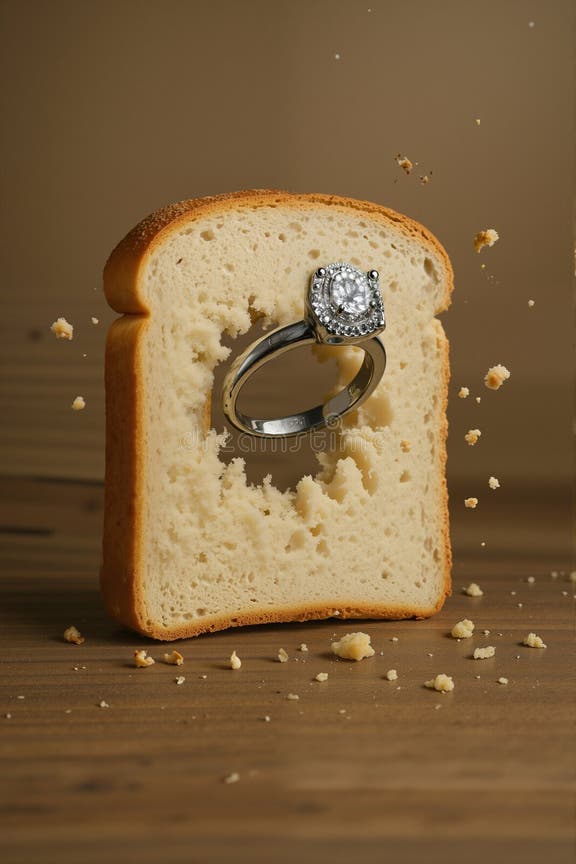 Diamond Ring Embedded in Bread Slice Stock Photo - Image of luxury ...