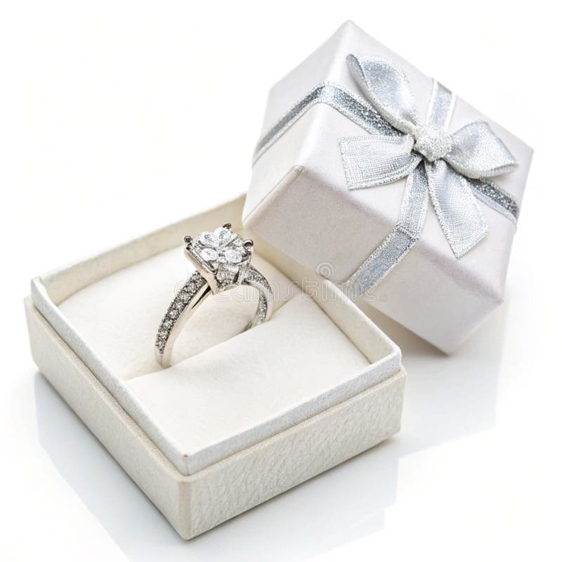 Diamond Ring in Gift Box Isolated on Transparent Background Stock ...