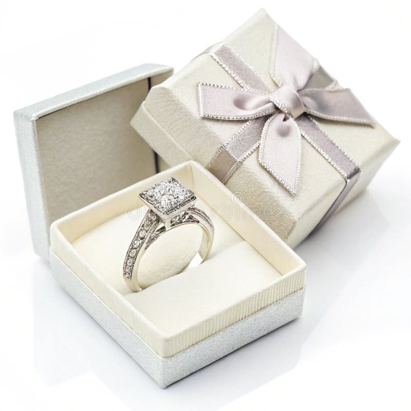 Diamond Ring in Gift Box Isolated on White Background Stock ...