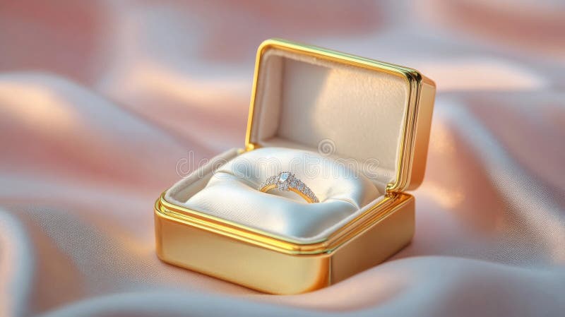 Diamond Ring in a Gold Jewelry Box Stock Illustration - Illustration of ...