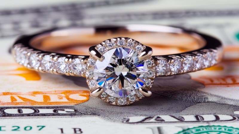 Diamond Ring on Hundred Dollar Bill, a Symbol of Luxury, Wealth, and ...