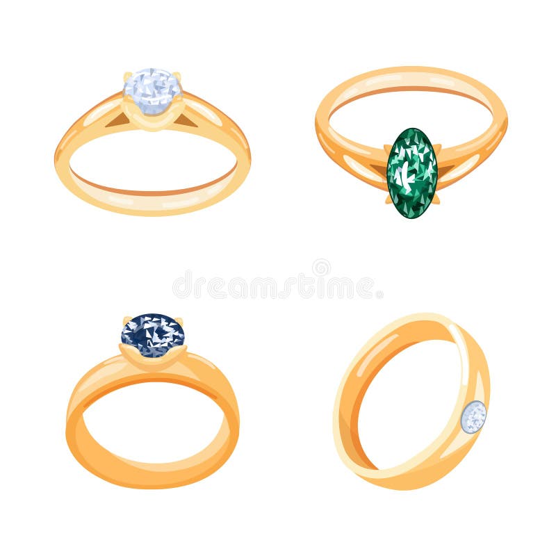 Diamond Ring Icons Set Cartoon Vector. Woman Bride Stock Vector ...