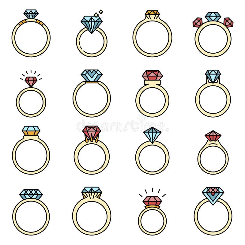 Diamond Ring Icons Set Vector Flat Stock Vector - Illustration of bride ...