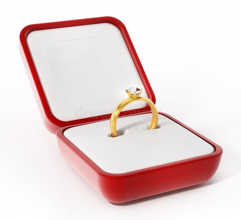 Diamond Ring Inside Open Red Box. 3D Illustration Stock Illustration ...