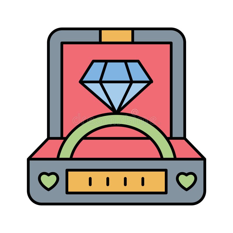 Diamond Ring Outline with Colours Fill Vector Icon that Can Easily Edit ...
