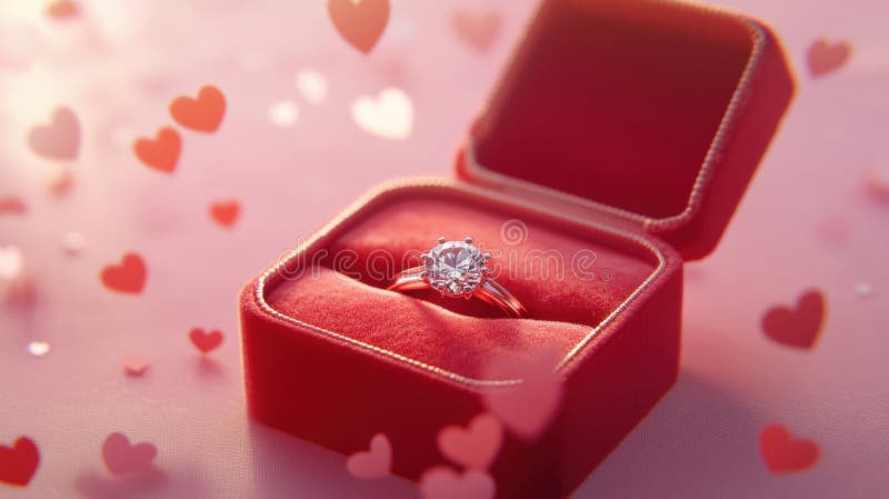 A Diamond Ring in a Red Box Surrounded by Hearts Stock Illustration ...