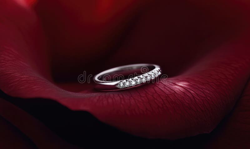 A Diamond Ring is on a Red Cloth Stock Illustration - Illustration of ...