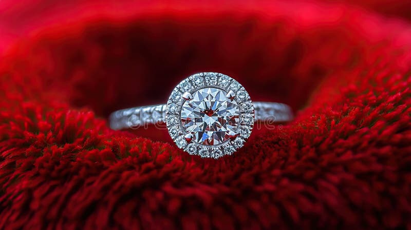 Diamond Ring in Red Velvet Box, Close-up, Romantic Proposal Stock ...