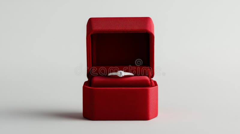 Diamond Ring in Red Velvet Box on White Background Stock Illustration ...