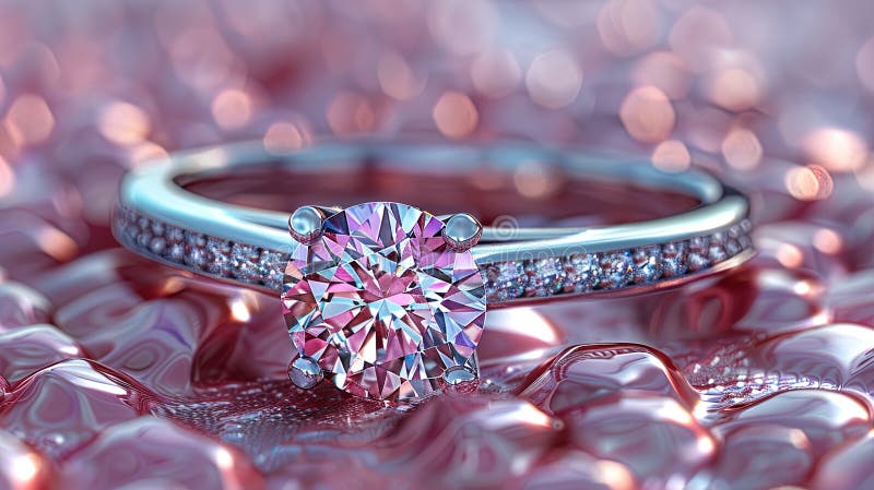 A Diamond Ring is Set in a Pink Background Stock Photo - Image of ...