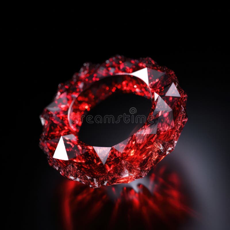 Diamond Ring Shape in Red Fire on Black Background. Generative AI Stock ...