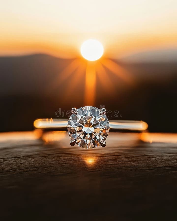 Diamond Ring Sunset Background Peaceful Setting Stock Illustration ...