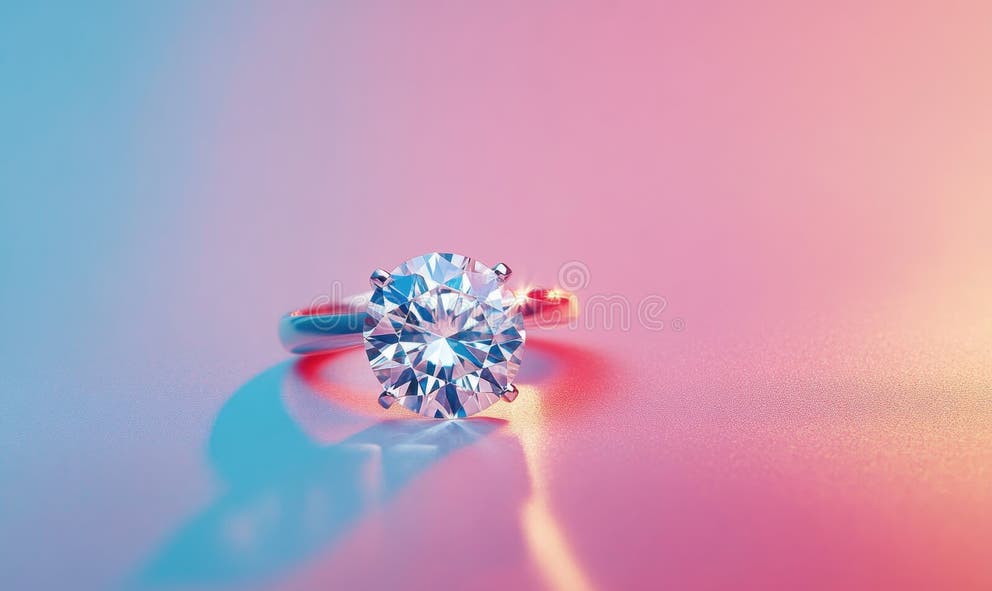 A Diamond Ring is on a Table with a Blue Background Stock Image - Image ...