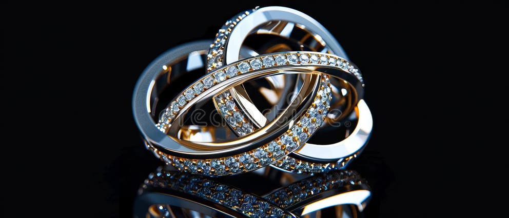 A Diamond Ring with Two Interlocking Rings Stock Image - Image of ...