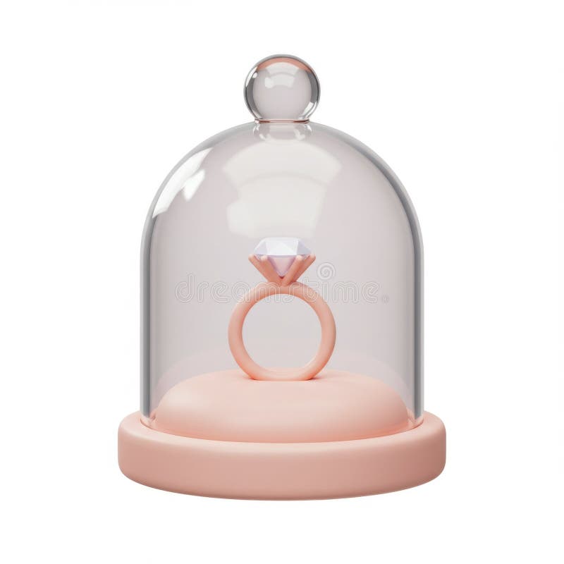 Diamond Ring Under Glass Dome on Pink Base Stock Illustration ...
