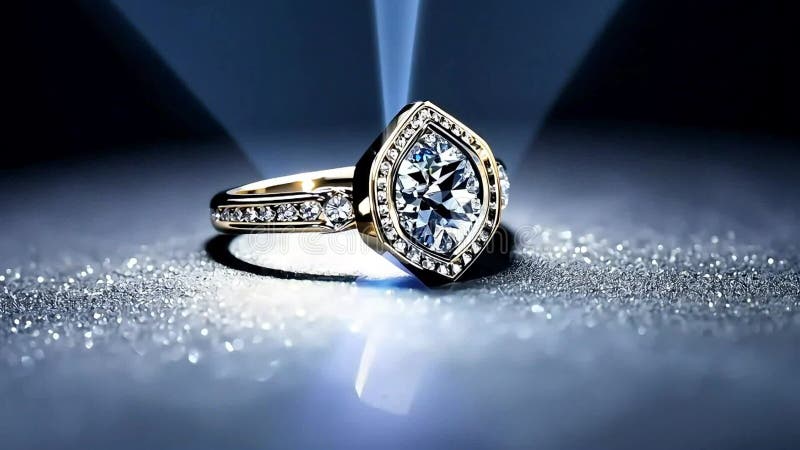 Diamond Ring Under Spotlight on a Reflective Surface Stock Video ...