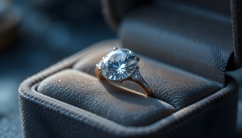 Diamond Ring in Velvet Jewelry Box Sparkling Under Soft Elegant Light ...