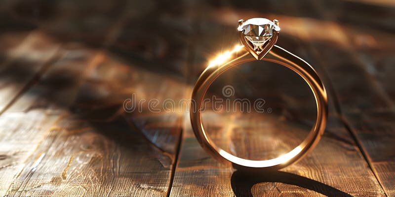 Diamond Ring on a Wooden Table Stock Image - Image of engagement, gold ...