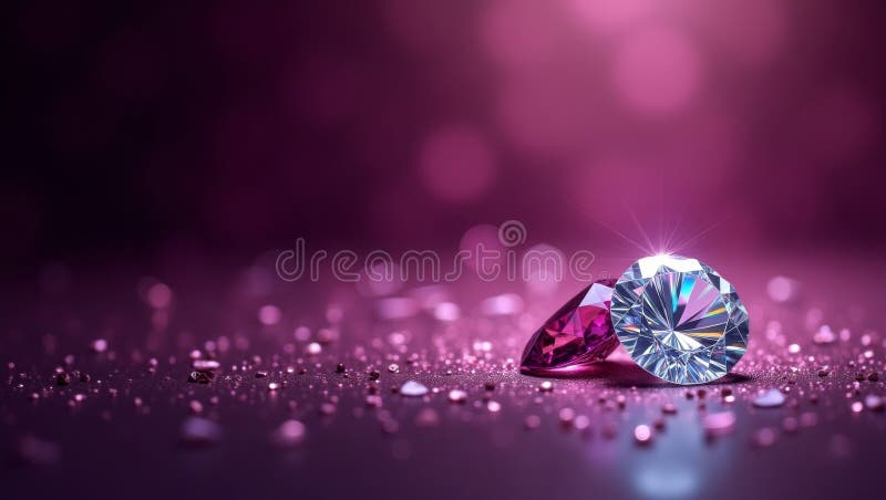 Diamond and Ruby Gemstones on Purple Background Stock Photo - Image of ...