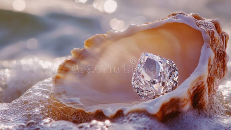 Diamond in a Seashell stock illustration. Illustration of soft - 381860887