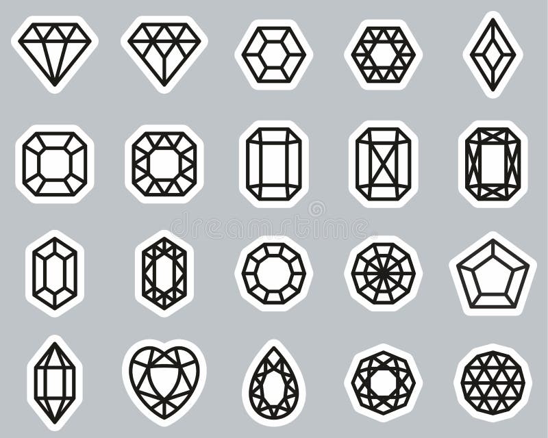 Diamond Shape Icons Black & White Sticker Set Big Stock Vector ...