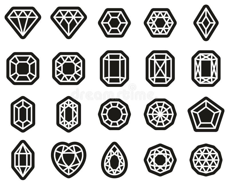 Diamond Shape Icons White on Black Sticker Set Big Stock Vector ...