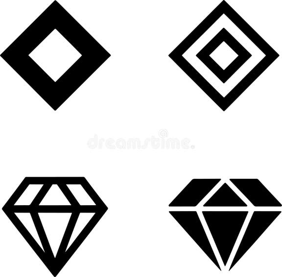 Four Geometric Diamond Shapes Including Outline and Faceted Designs ...