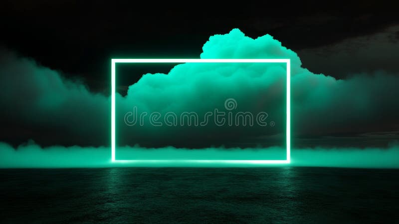 Diamond-shaped Fluorescent Frame in Dark Environment. Green and ...