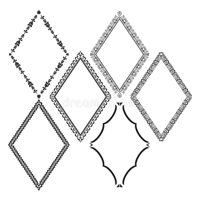 Diamond Shaped Frames. Ornamental Vector Elements. Black and White ...