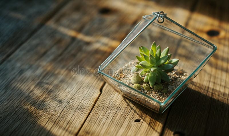 Diamond Shaped Glass Container with a Small Succulent Inside ...