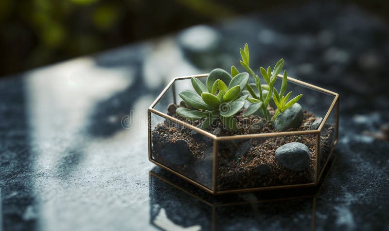 Diamond Shaped Glass Container with a Small Succulent Inside ...