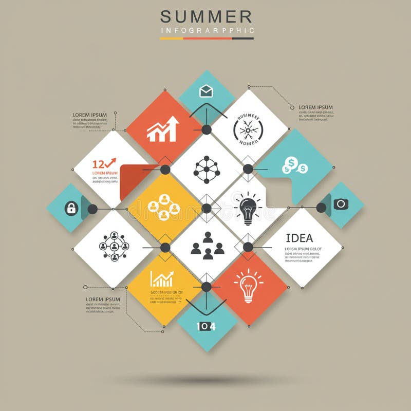 Diamond-shaped Infographic with Interconnected Elements Featuring Icons ...
