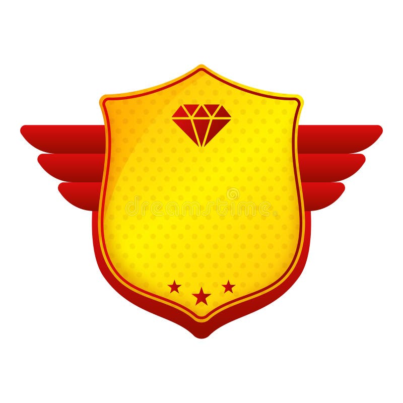 Diamond Shield Badge with Wings in Yellow and Red Stock Illustration ...