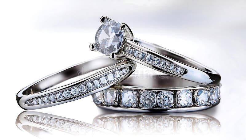 Diamond and Silver Ring and Separate Diamonds with White Background ...