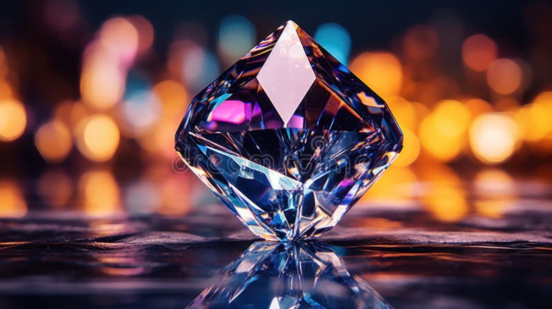 A Diamond is Sitting on Top of a Table in Front of Blurred Lights, AI ...