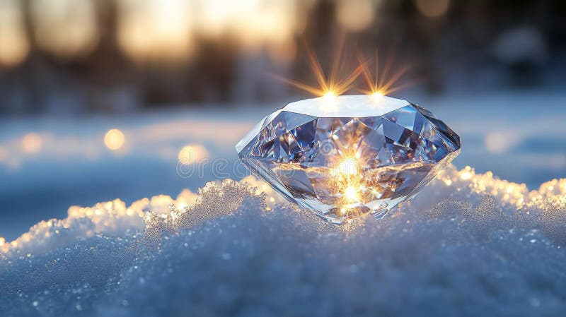 Diamond on Snow with Sunset Sparkles Stock Photo - Image of frozen ...