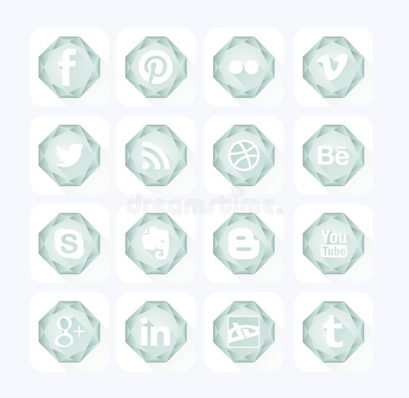 Diamond Social Icons. Flat Design Style Editorial Stock Image ...
