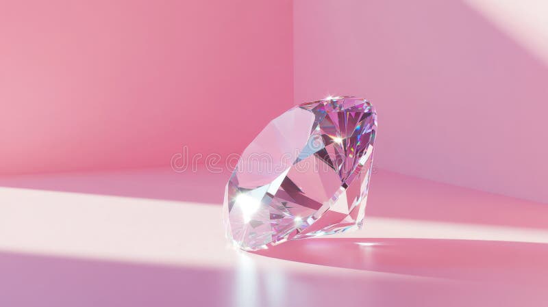 Diamond on Soft Pink Surface Reflecting Light, Background Stock ...