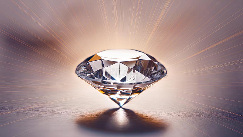 The Diamond Sparkles and Emits Rays. Diamond on a Light Surface, Close-up. Concepts: Precious ...