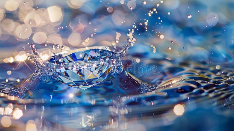 Diamond Sparkling Amidst Water Splashes. Generative Ai Stock ...