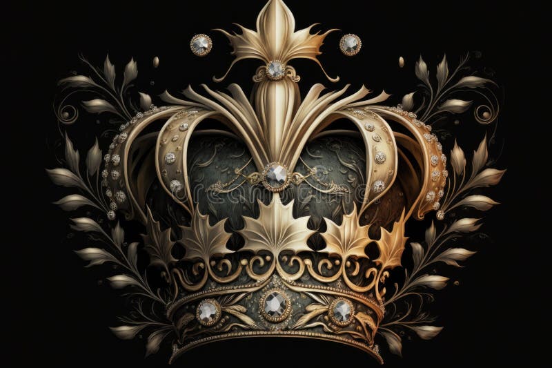 Diamond Studded Crown of Gold on a Jet Black Ground Stock Illustration ...