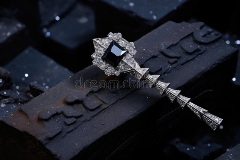 Diamond-studded Key Resting on a Stack of Black Bricks Stock Photo ...