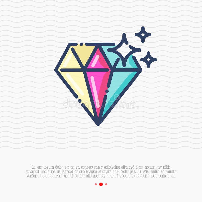 Diamond Thin Line Icon. Gemstone Vector Illustration Isolated on White ...