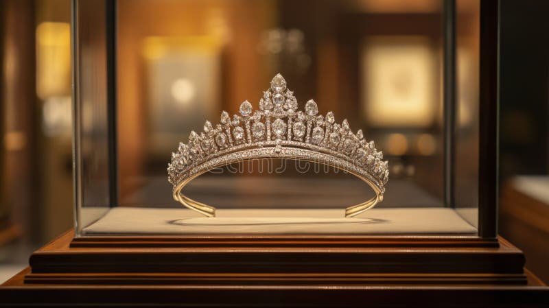 Diamond Tiara Displayed in Wooden Case Stock Illustration ...
