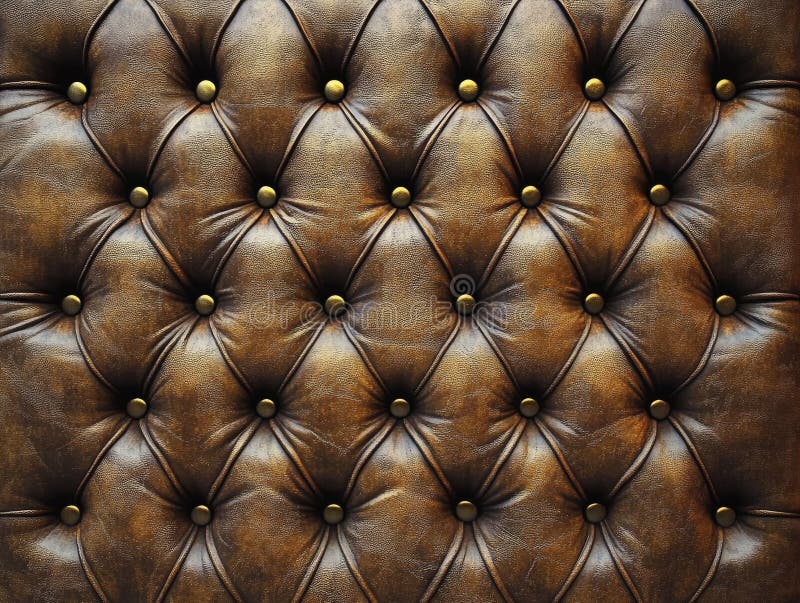 Diamond Tufted Leather Texture Brown, Gold Buttons, Upholstery ...