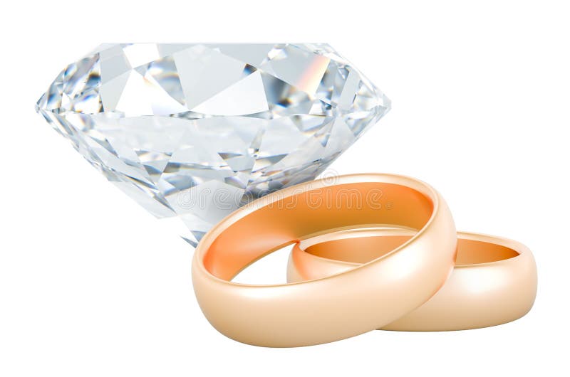 Diamond with Wedding Rings. 3D Rendering Stock Illustration ...